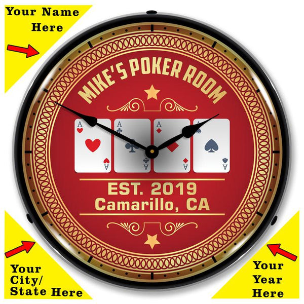 Collectable Sign and Clock - Add Your name Poker Room Clock AG20111169 ...