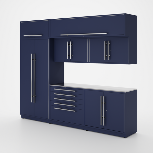 Proslat Lux Cabinets Blue 8 Piece Set with Stainless Steel Worktop ...