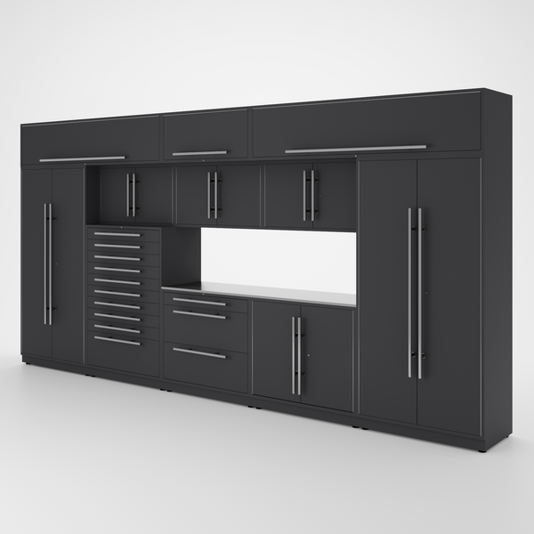 Proslat Lux Cabinets Gray 12 Piece Set with Stainless Steel Worktop ...