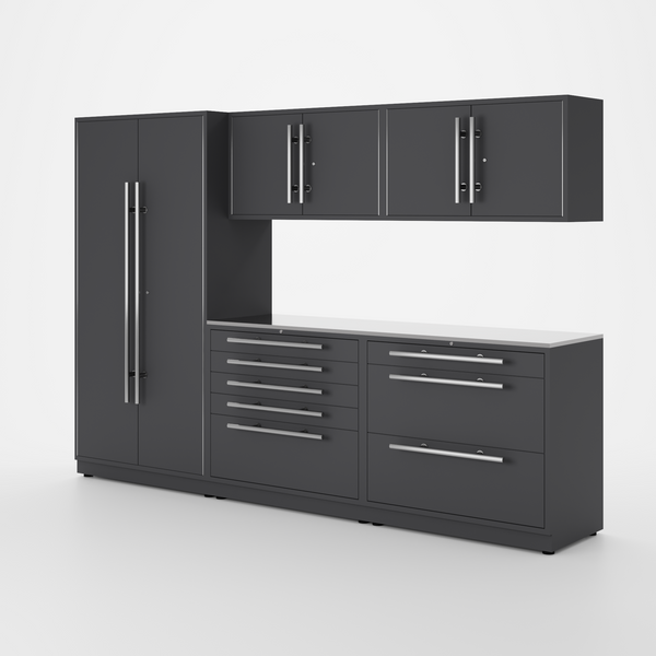 Proslat Lux Cabinets Gray 6 Piece Set with Stainless Steel Worktop ...