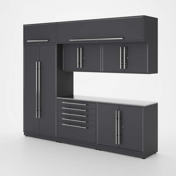Proslat Lux Cabinets Gray 8 Piece Set with Stainless Steel Worktop ...