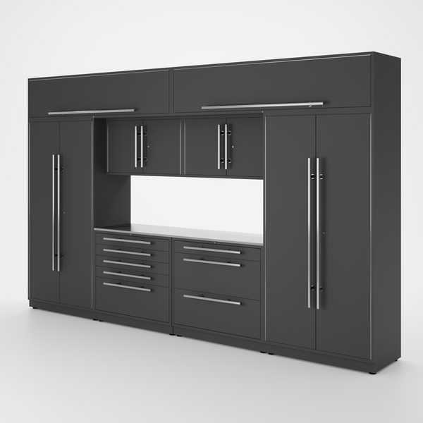 Proslat Lux Cabinets Gray 9 Piece Set with Stainless Steel Worktop ...