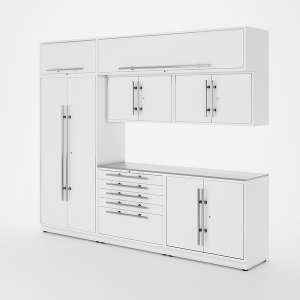 Proslat Lux Cabinets White 8 Piece Set with Stainless Steel Worktop ...