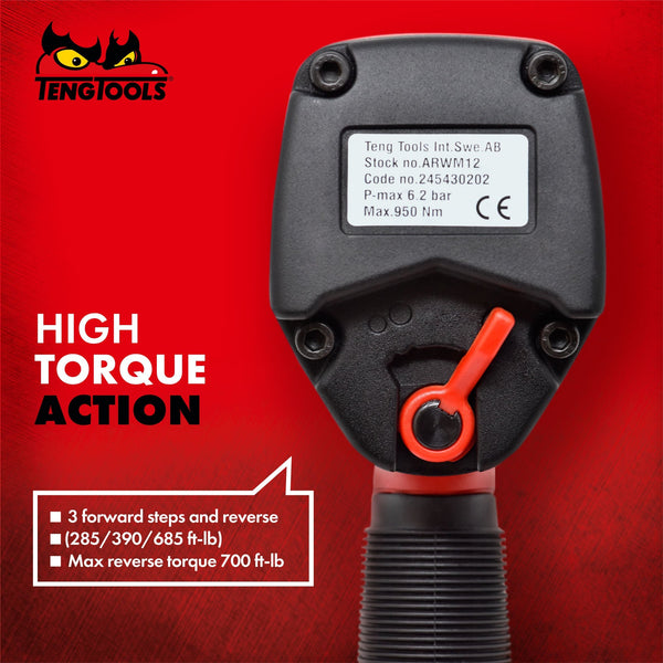 Teng Tools 1/2 Inch Square Drive Reversible High Torque Aluminum Air ...