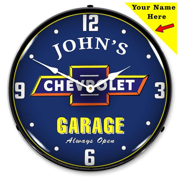 Collectable Sign and Clock - Add Your Name Chevrolet Garage Clock ...