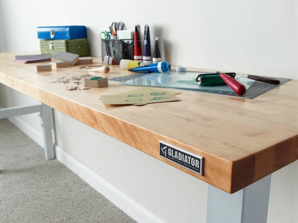 Gladiator Premier White 8 ft Adjustable Height Hardwood Workbench ...
